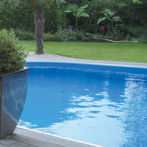 LINER BLEU UNI ACCROCHAGE HUNG POUR PISCINE HORS SOL BOIS OVALE 6.45M X ...